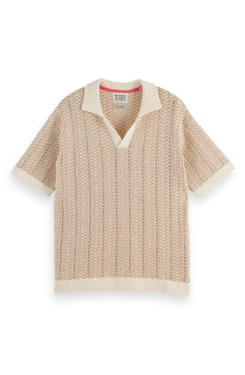 Scotch & Soda Open Knit Johnny Collar Polo Sweater - Eggnog