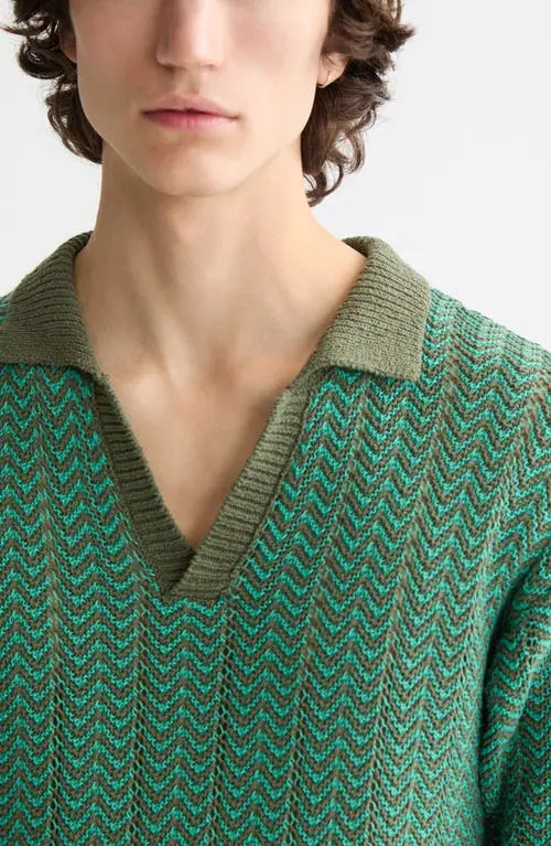 Scotch & Soda Open Knit Johnny Collar Polo Sweater - Thyme