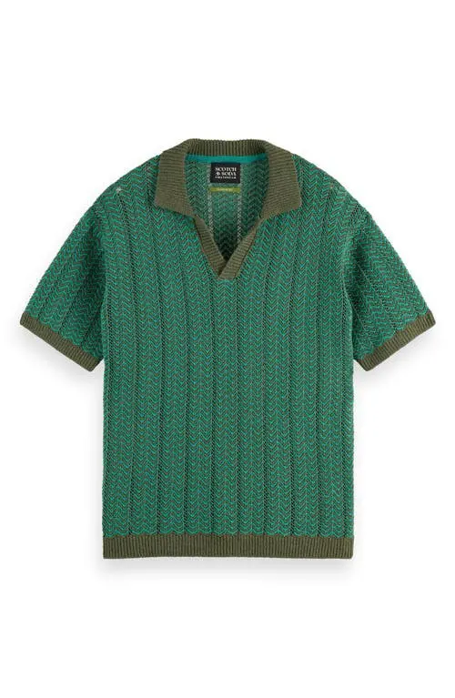 Scotch & Soda Open Knit Johnny Collar Polo Sweater - Thyme
