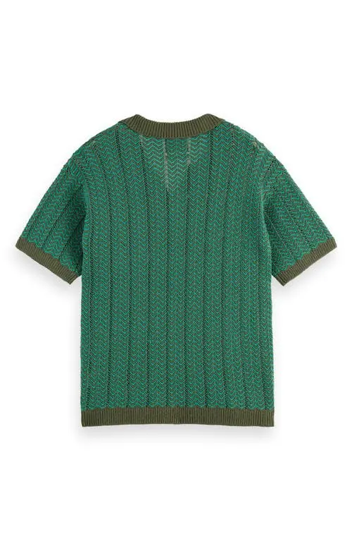 Scotch & Soda Open Knit Johnny Collar Polo Sweater - Thyme