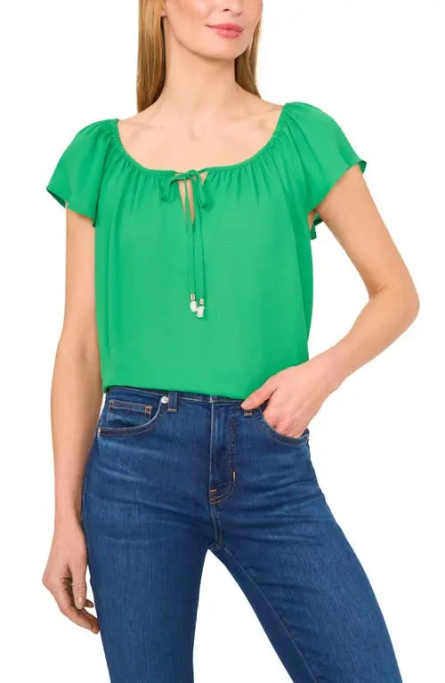CECE DUPRAZ Scoop Neck Georgette Top - Medium Green