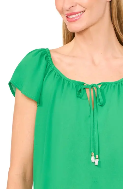 CECE DUPRAZ Scoop Neck Georgette Top - Medium Green