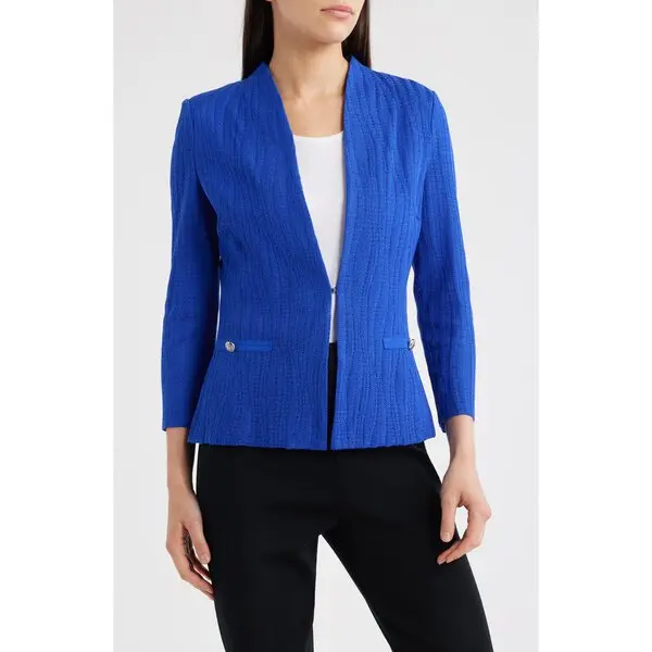 Ming Wang Tailored Fit Textured Knit Jacket - Sapphire Sea