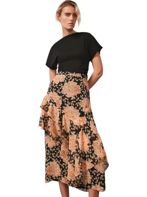 Mint Velvet Floral Print Midi Skirt