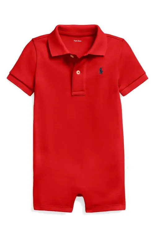 Ralph Lauren Cotton Interlock Polo Romper - Red