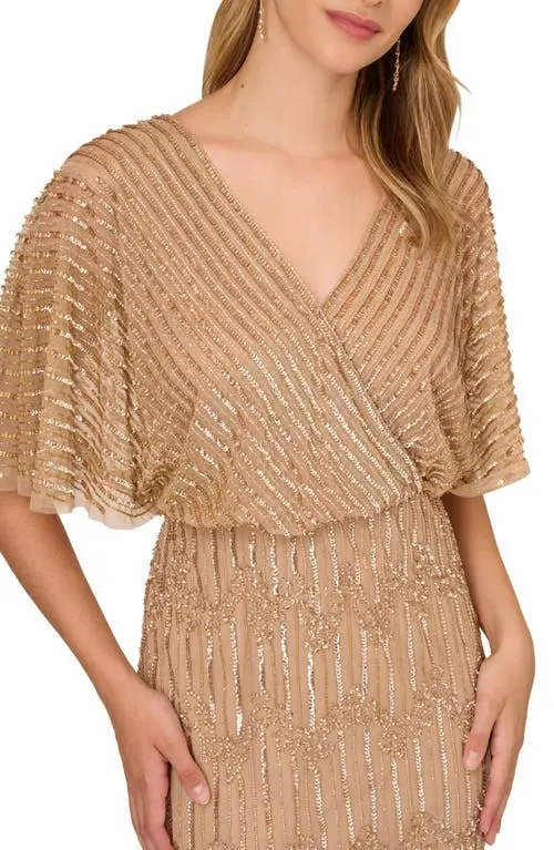 Adrianna Papell Beaded Evening Gown - Champagne Gold | Editorialist