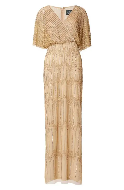 Adrianna Papell Beaded Evening Gown - Champagne Gold | Editorialist