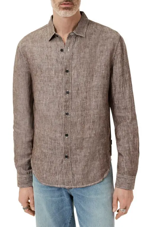 John Varvatos Ben Linen Button-up Shirt - Earth Brown
