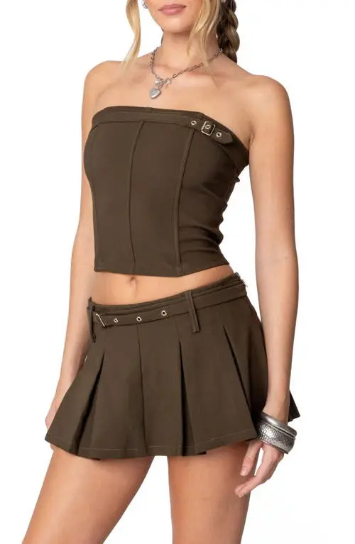 EDIKTED Lace Up Back Crop Corset Top - Olive