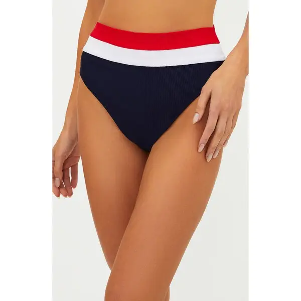 Beach Riot Heidi Colorblock High Waist Rib Bikini Bottom - Americana