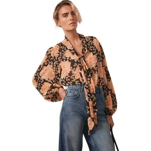Mint Velvet Printed Pussy-bow Blouse