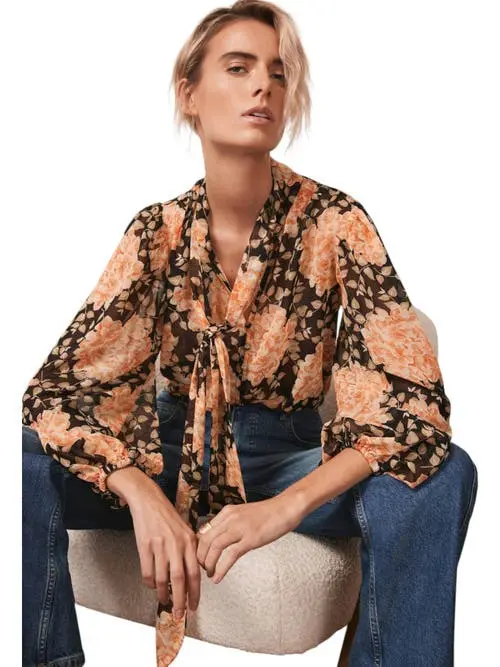Mint Velvet Printed Pussy-bow Blouse