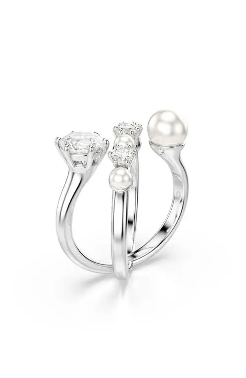 SWAROVSKI Cubic Zirconia And Glass Pearl Ring - White/ Silver