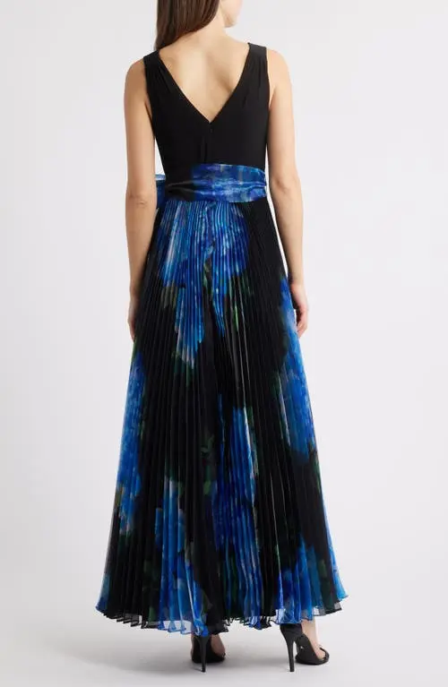 Eliza J Pleated Sleeveless Gown With Waist Tie