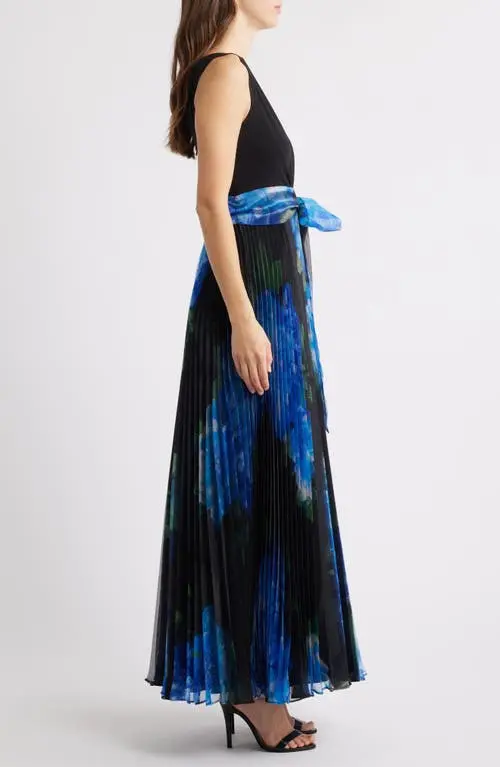 Eliza J Pleated Sleeveless Gown With Waist Tie