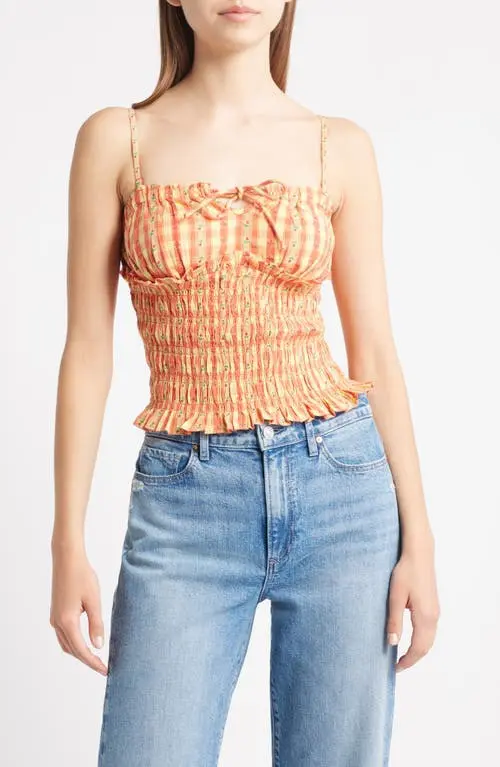 DAMSON MADDER Nola Gingham Smocked Organic Cotton Camisole - Orange