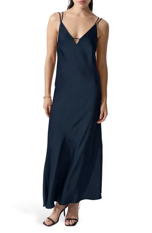 Deluc Strappy Hammered Satin Maxi Dress - Blue