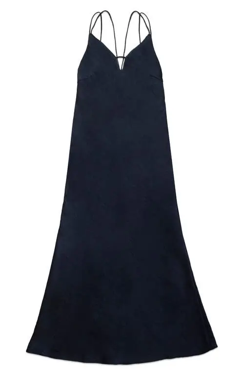 Deluc Strappy Hammered Satin Maxi Dress - Blue