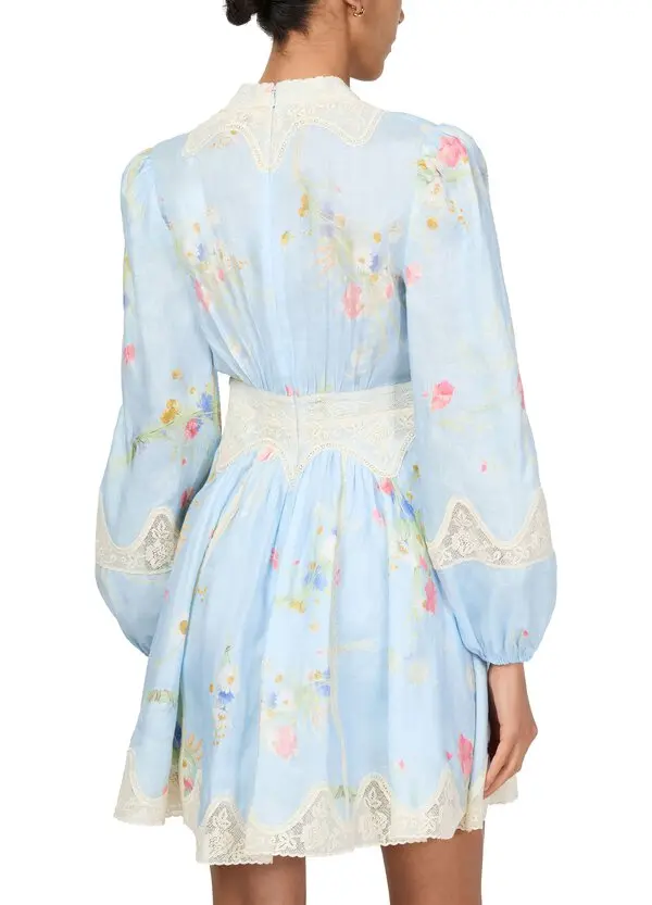 zimmermann lucky lace plunge mini dress Zimmermann Oversize Dress With Floral Motif, Women's, Cream
