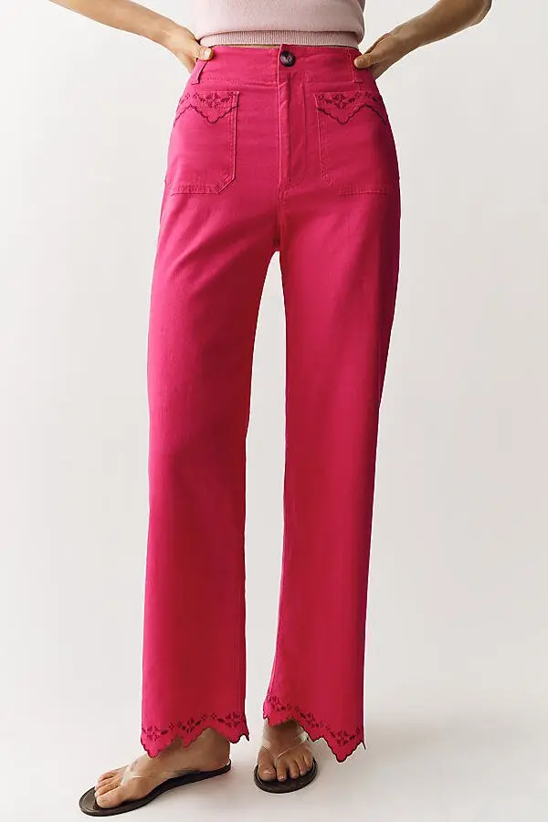 Maeve Colette Lace Trim High-rise Wide-leg Full-length Pants