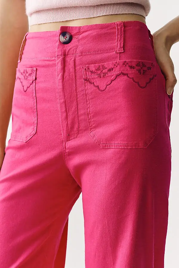 Maeve Colette Lace Trim High-rise Wide-leg Full-length Pants