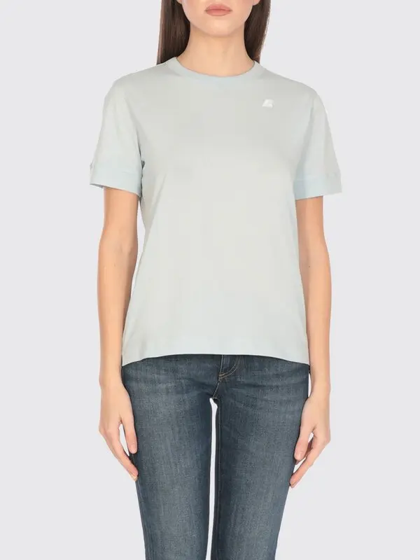 K-WAY Crewneck Cotton T-shirt With Back Logo Print - Gnawed Blue