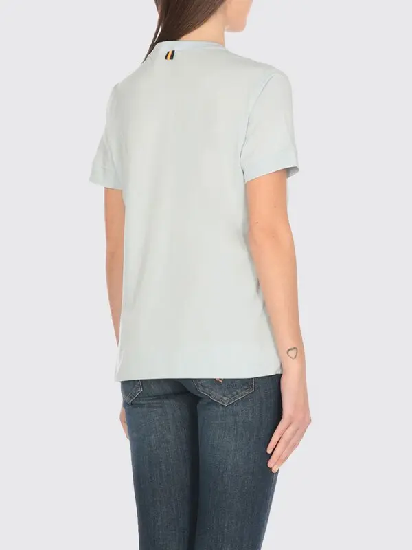 K-WAY Crewneck Cotton T-shirt With Back Logo Print - Gnawed Blue