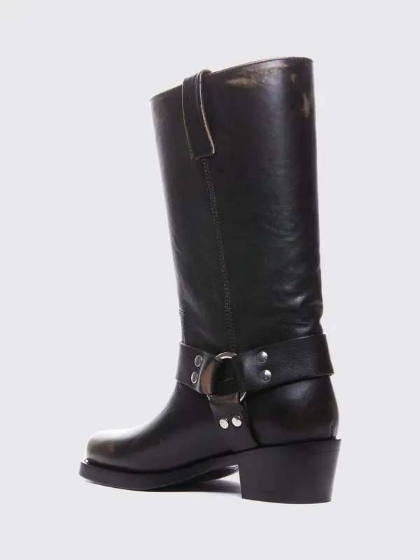 Paris Texas Roxy Western Boots In Aged Leather With Square Toe - Black