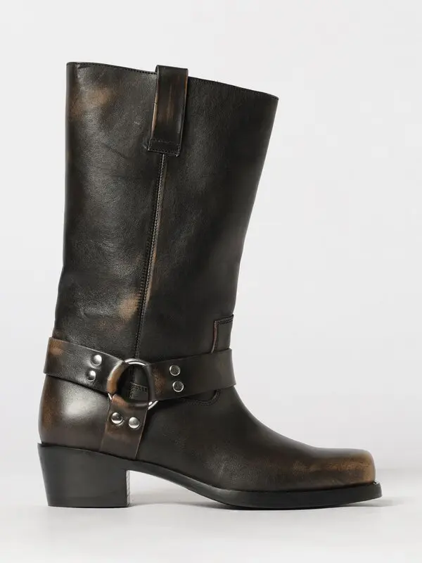 Paris Texas Roxy Western Boots In Aged Leather With Square Toe - Black