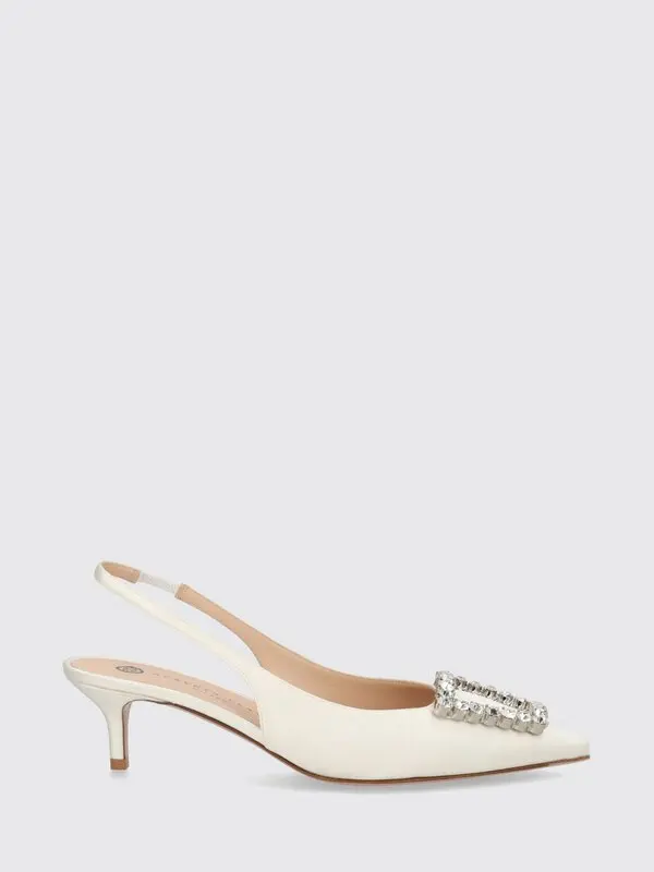 Roberto Festa Bicolour Satin Slingback Court Shoes With Jewel Buckle - Ivory
