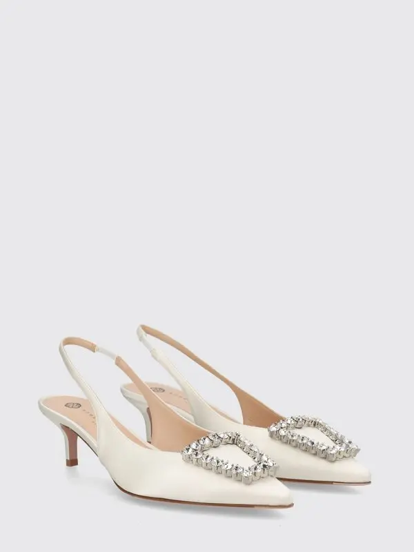 Roberto Festa Bicolour Satin Slingback Court Shoes With Jewel Buckle - Ivory