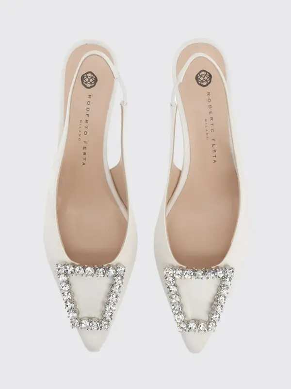 Roberto Festa Bicolour Satin Slingback Court Shoes With Jewel Buckle - Ivory