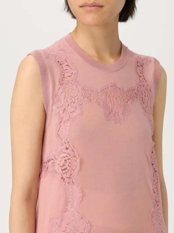 Dolce & Gabbana Lace Detailed Knit Top - Pink