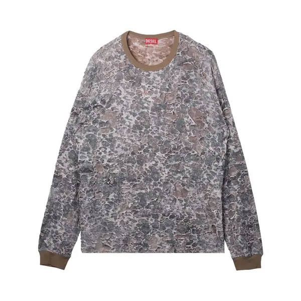 DIESEL® Camo Burn Out Print Long-sleeve T-shirt 'beige