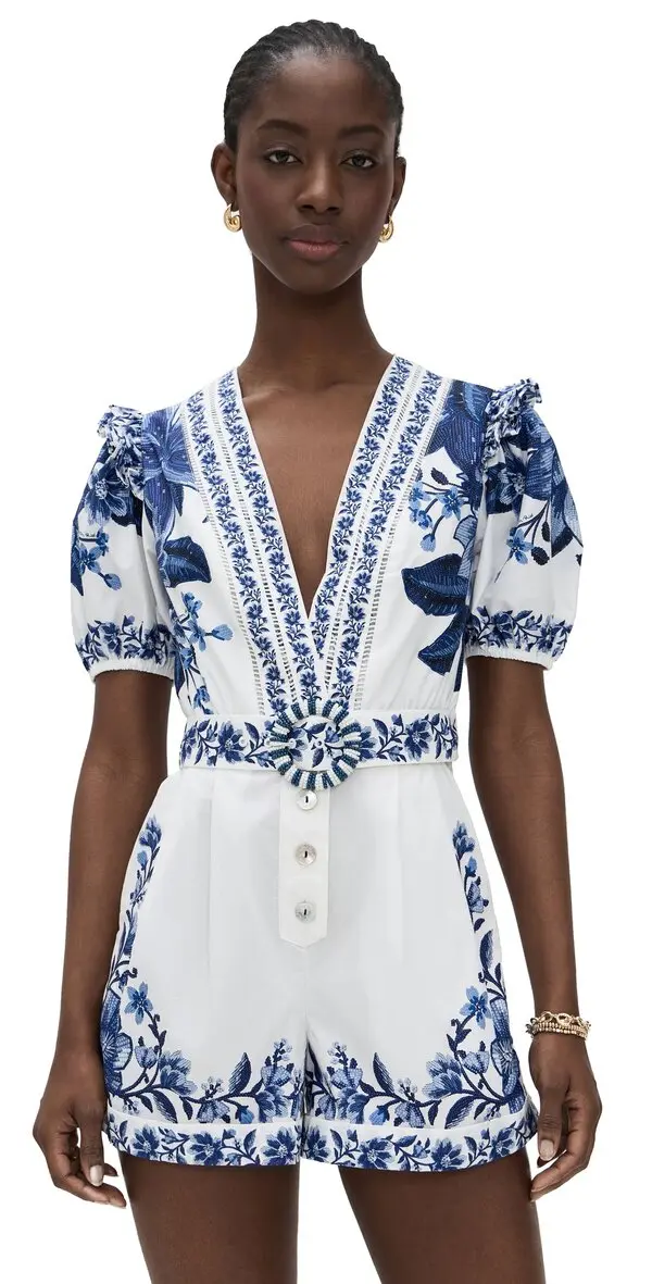 Farm Rio Summer Fruit Scarf Romper - Off White