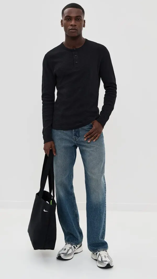 Reigning Champ 1x1 Slub Slim Henley - Black