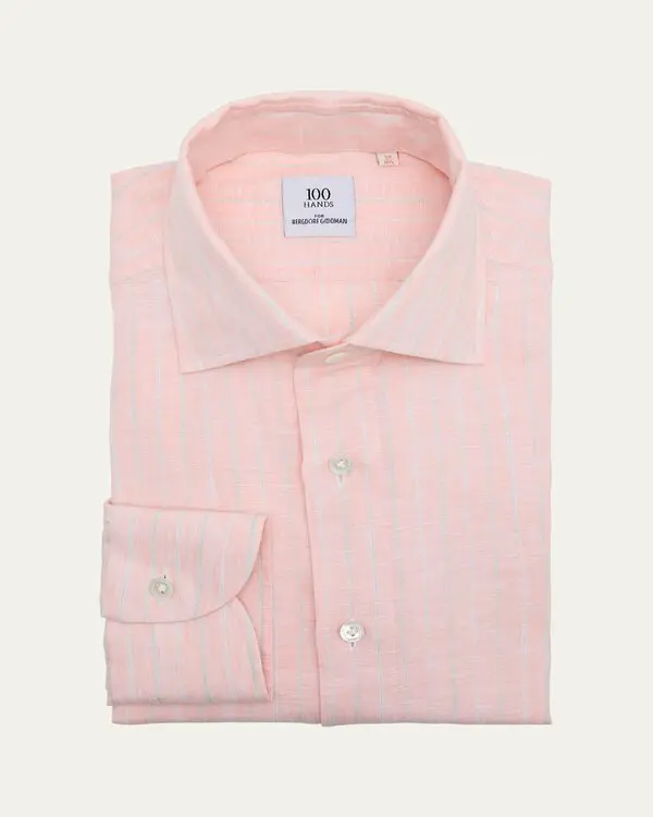 100HANDS Linen Thin Stripe Spread-collar Sport Shirt - Lt Pink