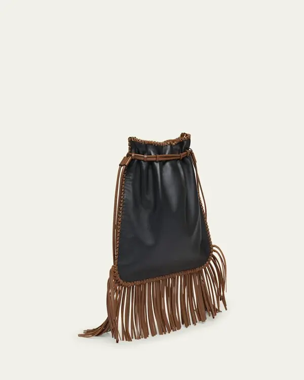 Valentino Garavani Nellcote Alice Large Fringe Studded Leather Bucket Bag