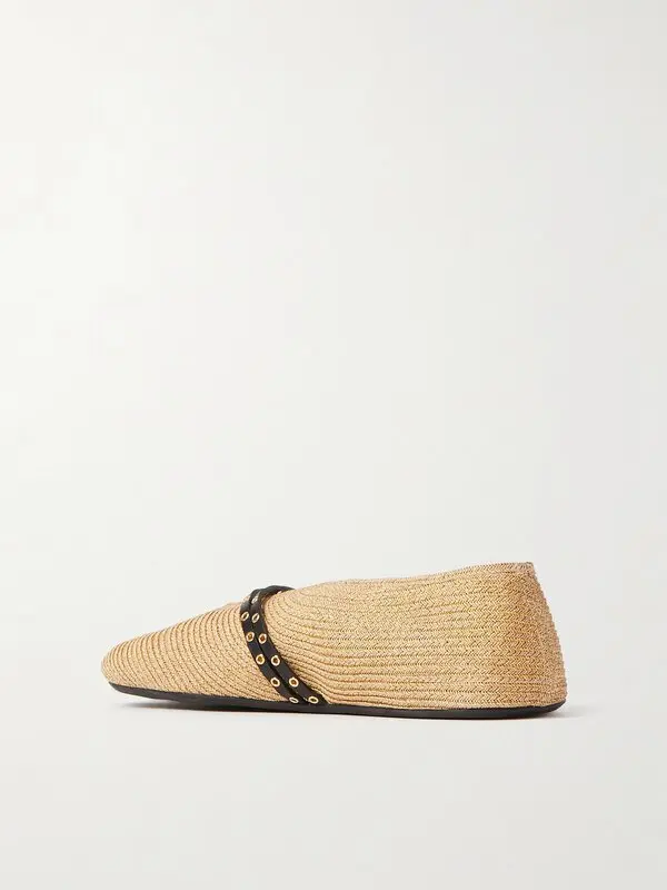 Alaïa Leather-trimmed Raffia Ballet Flats