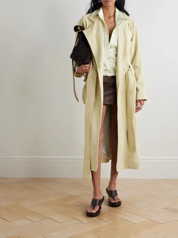 16Arlington Cinzia Belted Suede Trench Coat - Neutrals