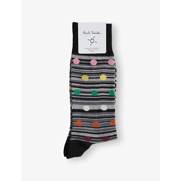 Paul Smith Polka-dot Striped Stretch Cotton-blend Socks - Black