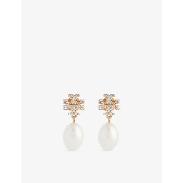 Tory Burch Kira Pavé Pearl Drop Earrings - Tory Gold / Pearl