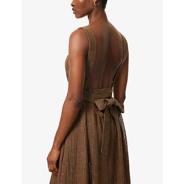 Le Kasha A-Line Linen Midi Dress In Tabacco - 66% Off | Editorialist