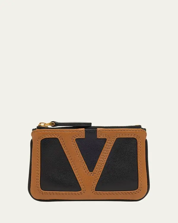 Valentino Garavani Viva Superstar Leather Card Case - Nero/brown