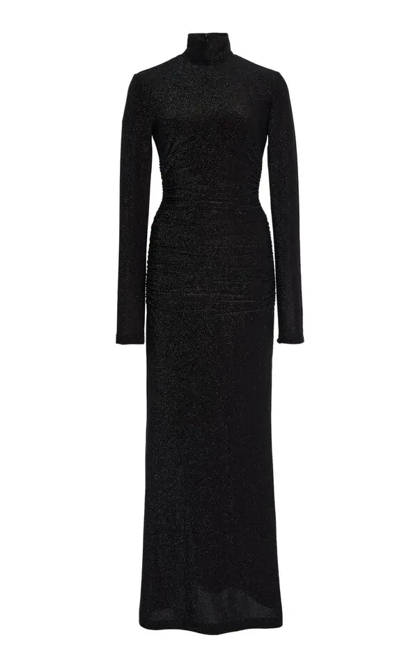 Carolina Herrera Lurex Jersey Turtleneck Midi Dress - Black