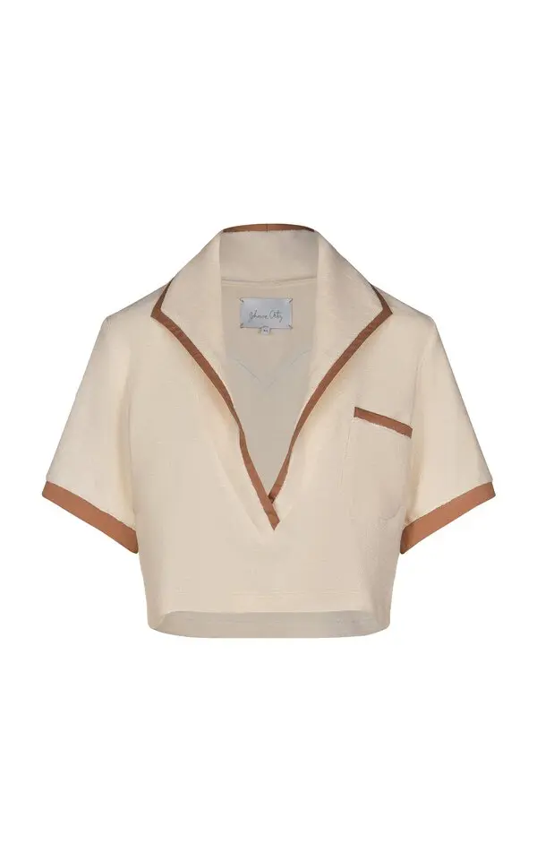 Johanna Ortiz Misty Hem Cropped Cotton-terry Shirt - Nude