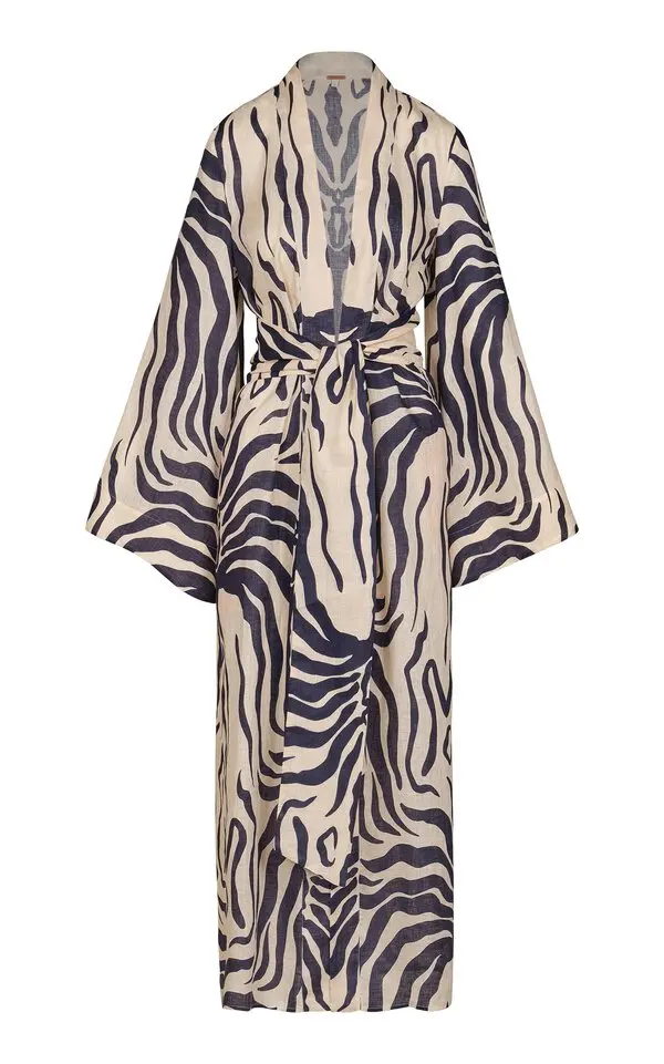 Johanna Ortiz Boa Whisper Printed Linen Cover-up Robe - Navy