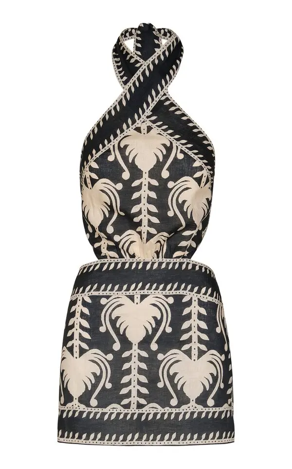 Johanna Ortiz Tide Strength Linen Mini Halter Dress - Black