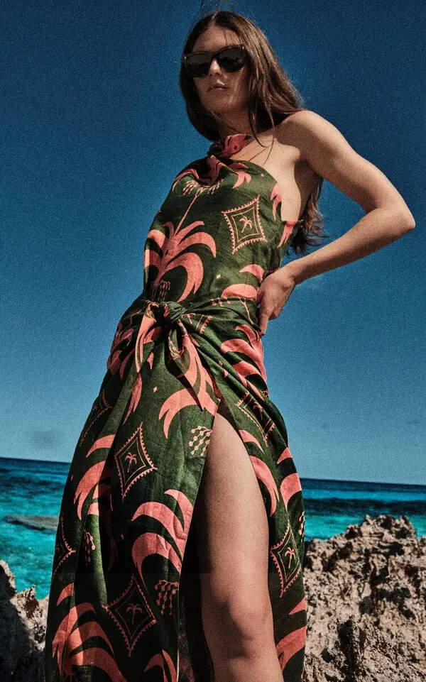 Johanna Ortiz One-Shoulder Linen Maxi Dress - Green | Editorialist