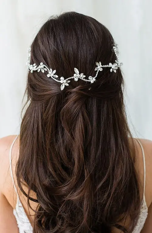 Brides & Hairpins Zaliki Crystal & Faux Pearl Halo Band - Silver